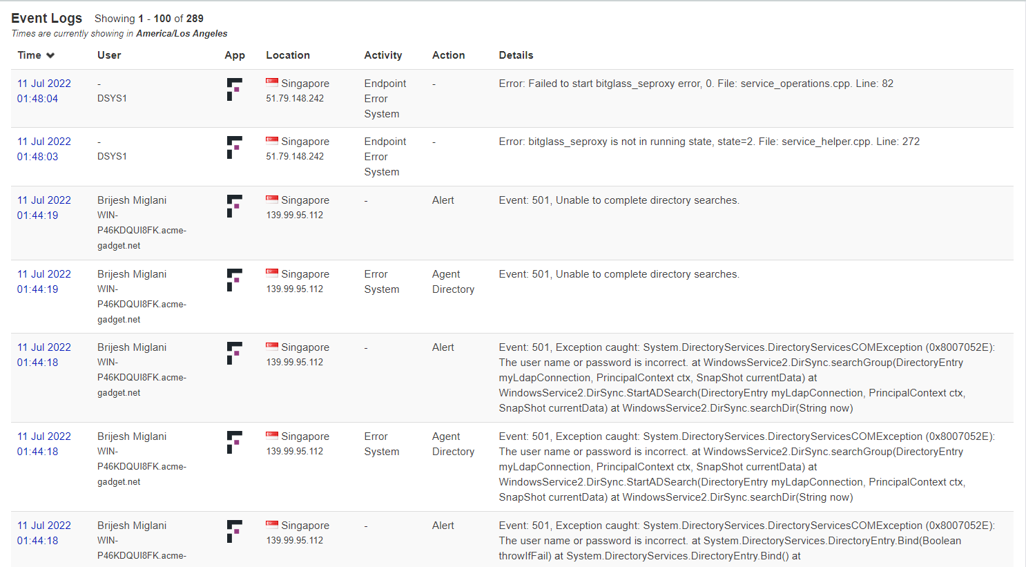 Reviewing Admin logs